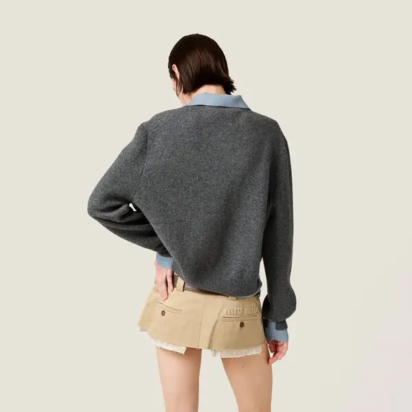 Miu Miu Cashmere And Wool Polo Sweater - Slate Gray/Aviator Blue